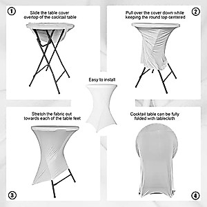 Dololoo 2 Pack Cocktail White Spandex Stretchable Tablecloths,Round Highboy Stretch Table Covers，Elastic Square Corners Table Clothes for Wedding,Party,Birthday,30"-32" Diameter x 40"-43" Height
