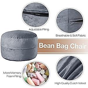 WhatsBedding 4 ft Large Bean Bag Chair: 4' Memory Foam Bean Bag Chairs for Adults with Filling, Soft Bean Bag Sofa with Premium Velvet Cover,Bean Bags with Stuffed Foam Filling,Dark Gray,4 Foot