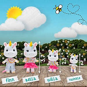 Sunny Days Entertainment Honey Bee Acres Rainbow Ridge Daydreamers Unicorn Family – 4 Miniature Flocked Dolls | Small Fantasy Collectible Figures | Pretend Play Toys for Kids