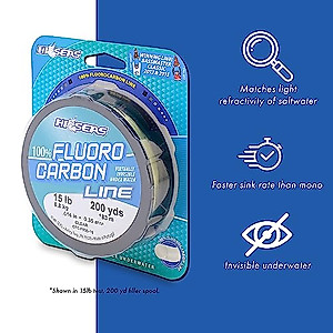 HI-SEAS 100% Fluorocarbon Fishing Line Line, 20 lb Test, Clear, 200 yd