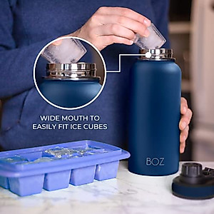 BOZ Stainless Steel Water Bottle XL (1 L / 32oz) Wide Mouth, BPA Free, Vacuum Double Wall Insulated (Monaco Blue)