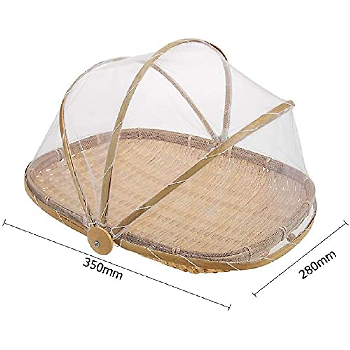 13" Rectangular Bamboo Serving Food Tent Basket Picnic Basket Fruit Basket with net Cover Insect Proof