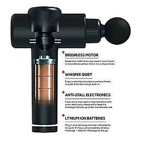 Sharper Image Powerboost Percussion Muscle Massage Gun Deep Tissue - Professional Handheld Massager Gun - 5 Attachments & Carrying Case, Whisper Quiet Operation, 3 Speeds, Full Body Recovery & Relief