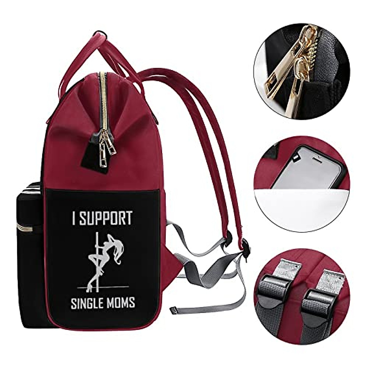 I Support Single Moms Diaper Bag Backpack Large Capacity Mommy Bags Multifunction Nappy Bag Travel Back Pack Red-Style