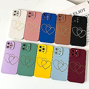 ankofave for iPhone 13 Pro Max Case for Women Girls Cute, Gold Plated Letter Double Heart Case Soft Shockproof, Full Camera Lens Protective Phone Cases, 6.7 inch- Red Wine