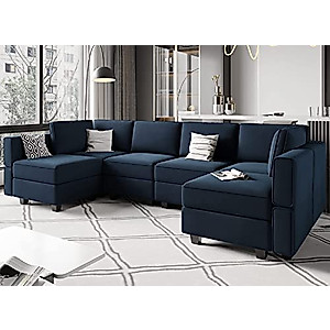 Belffin Modular Sectional Sofa U Shaped Couch with Storage Seat Reversible Sectional Sofa Couch with Chaise Velvet Blue