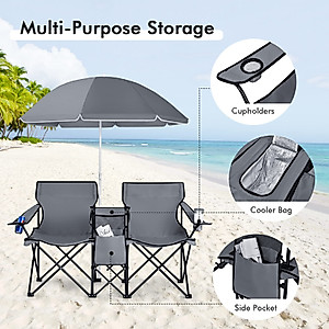 OP70621GR Double Portable Picnic Chairs, Grey