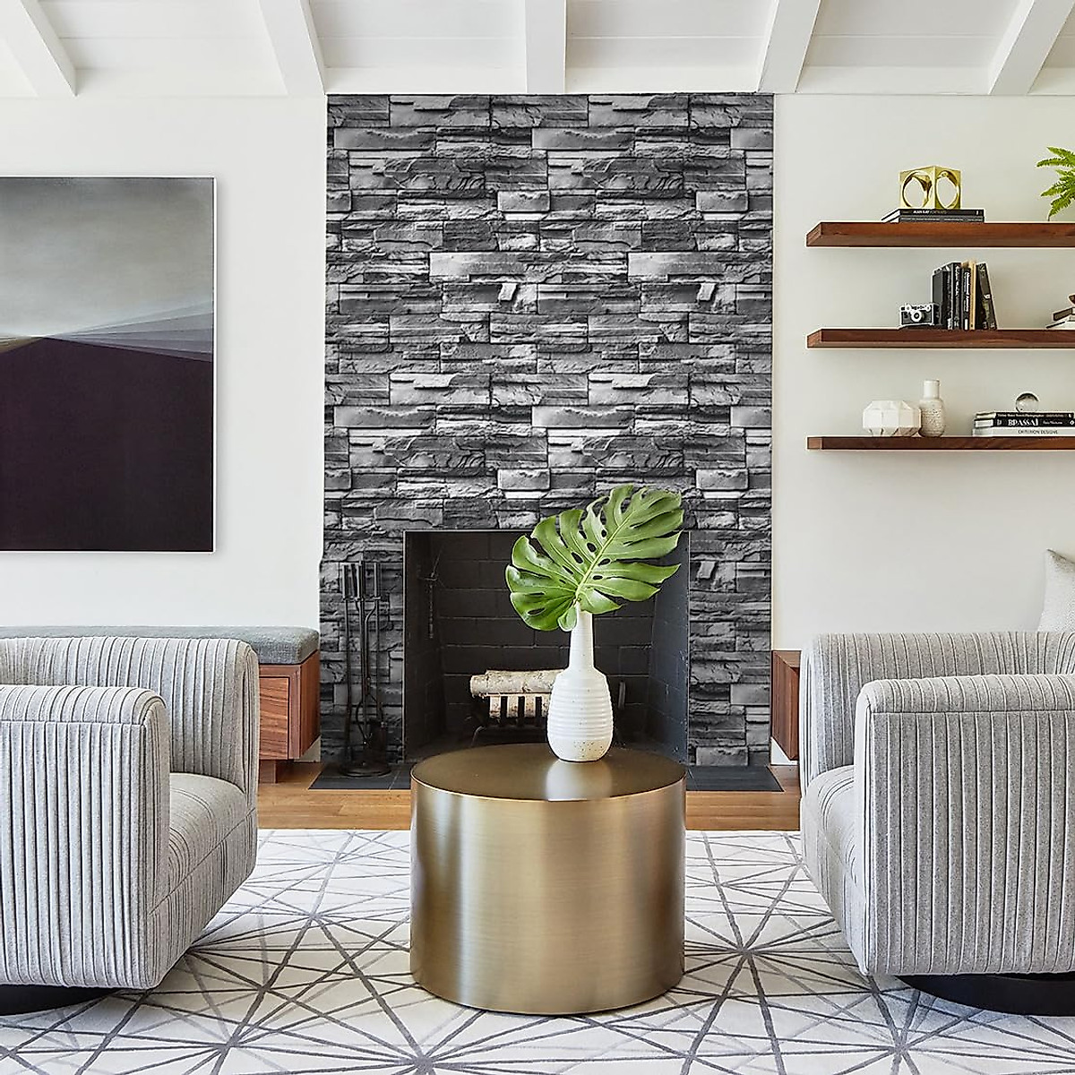 Timeet Brick Stone Wallpaper Peel and Stick Wallpaper Faux Stone Wallpaper 17.3"x118.1" Brick Wallpaper Self Adhesive Removable Wallpaper for Bedroom Living Room Wall Decor