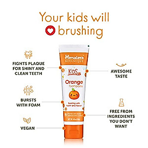 Himalaya Botanique Kids Toothpaste, Orange Flavor to Reduce Plaque and Keep Kids Brushing Longer, Fluoride Free, 4 oz, 2 Pack