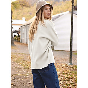 ANRABESS Women's Cardigan 2024 Trendy Open Front Oversized Button Lightweight Sweaters Loose Knit Cardigans Fall Outfits White Small