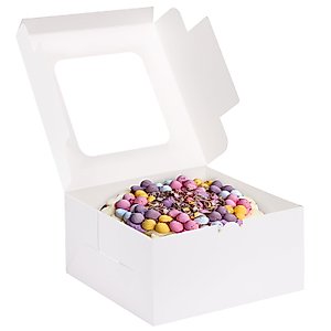 Moretoes 24pcs Cake Boxes, 10x10x5 Inches White Square Bakery Boxes with Window Cajas Pasteles for Cake, Valentine's Day, Pastries, Chocolates, Cookies, Pie, Birthday Party, Wedding, Easter