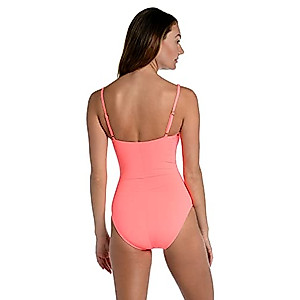 La Blanca Women's Island Goddess Over The Shoulder Rouched Front Bandeau One Piece Swimsuit, Hot Coral, 16