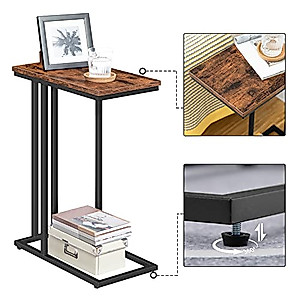 HOOBRO C Side Table, Set of 2, Portable Laptop Holder Snack Table, Heavy-Duty Sofa Side Table, Wood Look Accent Table, Space Saving in Living Room, Bedroom, Rustic Brown and Black BF02SFP201