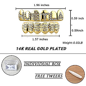 TOPGRILLZ Joker Costume 18K Gold Plated Hip Hop Iced Out Hustla Top and Bottom Face Grills for Your Teeth(Hustla)