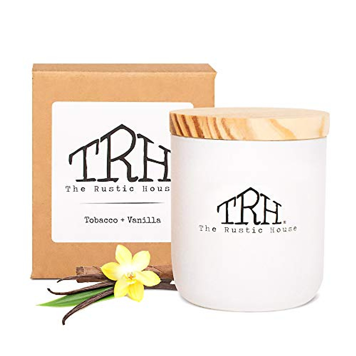 The Rustic House Candles Soy Wax Candle Home Decor | Non Toxic Candles Long Burning Candles | Hand Poured Soy Candle Aesthetic Candles in Glass Container with Wood Lid,Tobacco + Vanilla