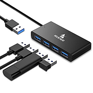 NexiGo USB 4 Port Ultra Slim 3.0 Hub Multiport Extension, 2 Ft Cable, Applicable for iMac Pro, MacBook Air, Mac Mini/Pro, Surface Pro, Notebook PC, Laptop, USB Flash Drives, Mobile and More