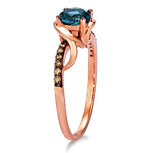 LE VIAN 1/10 Carat Diamond and London Blue Topaz Filigree Bypass Ring for Women in 14k Rose Gold (Fancy Brown/G-H, VS2-SI1, cttw) Anniversary Promise Ring Size 6.75