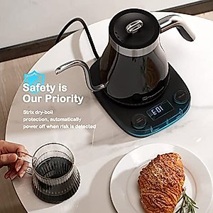 Maestri House 8-In-1 Gooseneck Electric Kettle with ±1°F Temperature Control, 90° Steady Water Flow, 1200W Quick Heating, Keep Warm, LCD Display, Child Lock, Timer, Strix Thermostat 0.95L (Black)