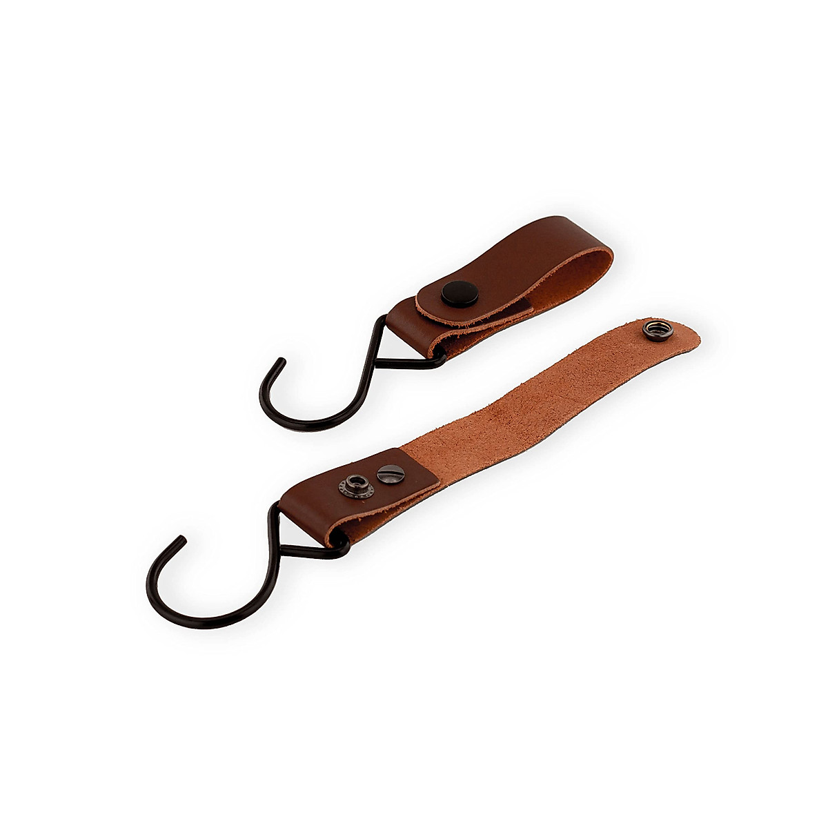 Brute Strength - Leather Straps with Hooks - Cognac - 2X - Full Grain Leather - Mommy Hook - Stroller Clip - Bag Hook - Leather Hooks - Leather s Hooks - Black s Hooks - Similar to S-Hooks