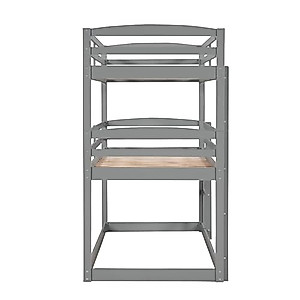 BOVZA Twin Over Twin Over Twin Bunk Bed, Wooden Triple Bunk Bed with Guardrails and Ladders, for Kids and Teens, Gray