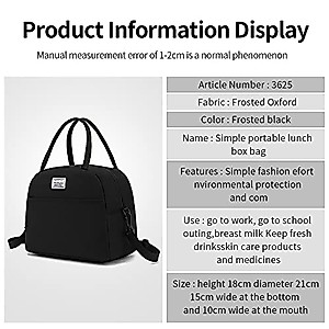 XQXA Lunch Bag Reusable Insulated Cooler Water Resistant Lunch Box Adult Tote Lunch Bag for Women /Men Work Picnic Beach or Travel-Black