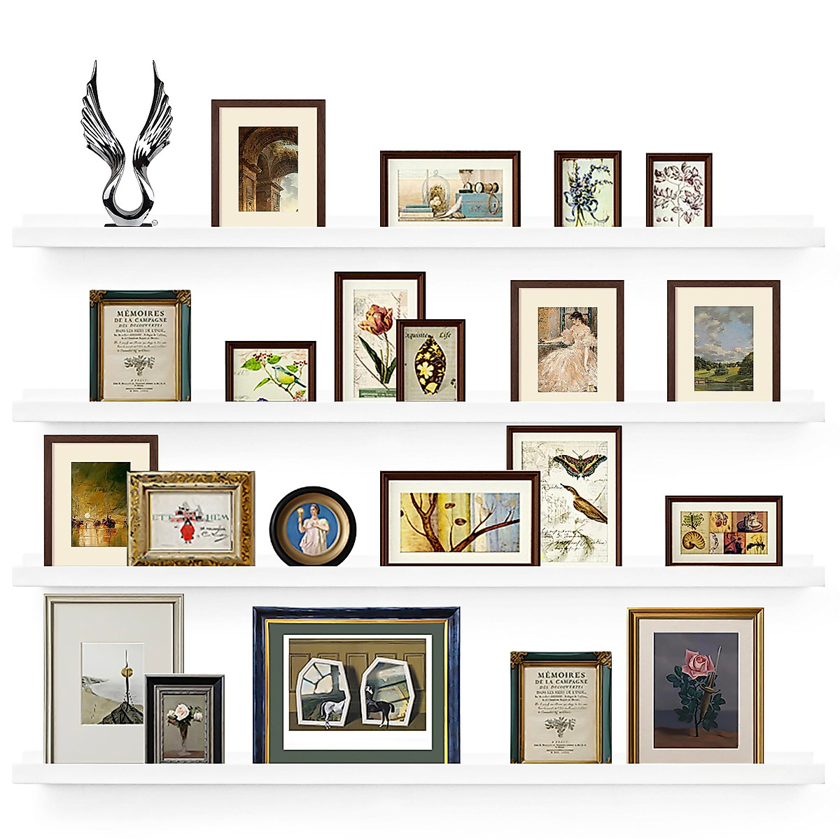 Picture Shelves 57",Narrow Long Floating Ledge for Wall Set of 4,Large Wood Rustic Photo Frames Vinyl Record Storage Display Nursery Kids Bookshelf Decor for Living Room Bedroom Kitchen