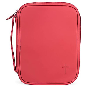 Matte Red Stitched Cross 8 x 6 Fabric Zippered Bible Cover Case with Handle, Compact