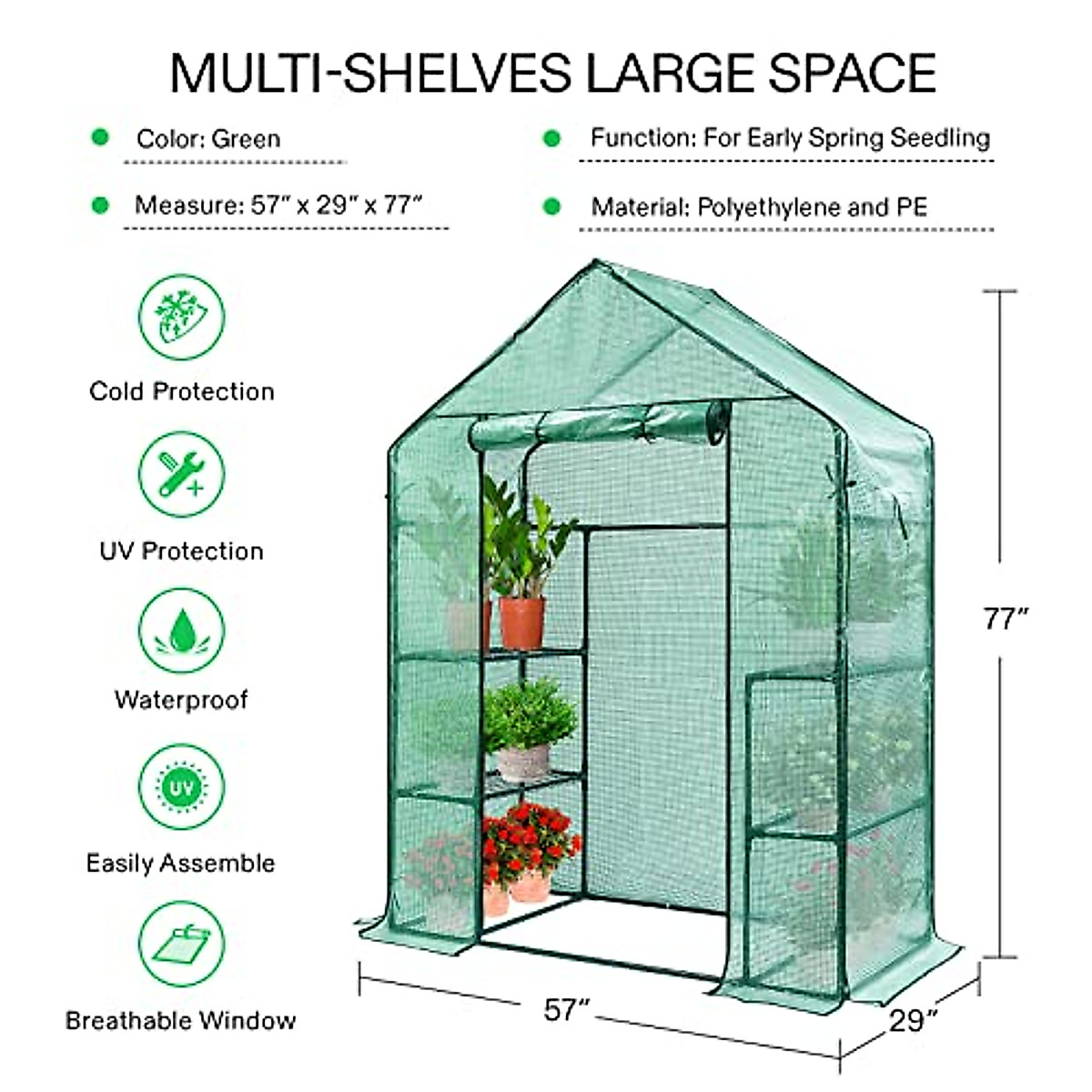 VIVOSUN 57 x 29 x 77-Inch Mini Walk-in Green House with Windows and Anchors, Plant Garden Hot House
