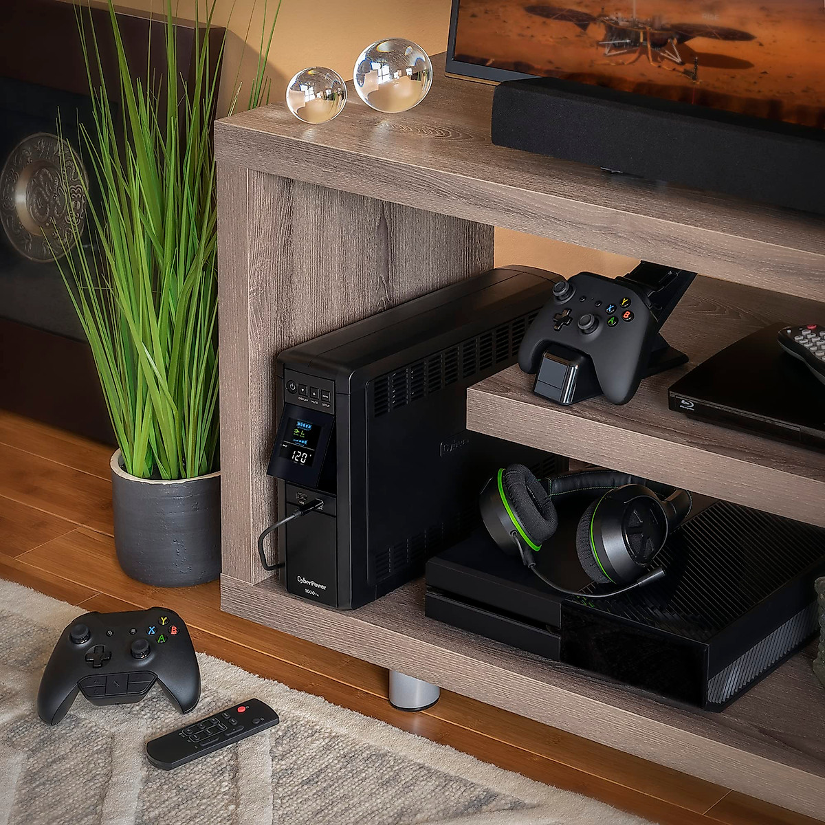 CyberPower CP1000PFCLCD PFC Sinewave UPS System, 1000VA/600W, 10 Outlets, AVR, Mini-Tower, Black