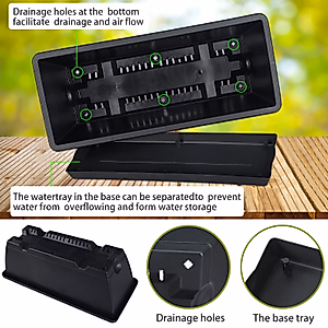 CHUKEMAOYI Window Box Planter, 10 Pack Plastic Vegetable Flower Planters Boxes 17 Inches Rectangular Flower Pots with Saucers for Indoor Outdoor Garden, Patio, Home Decor (Black)