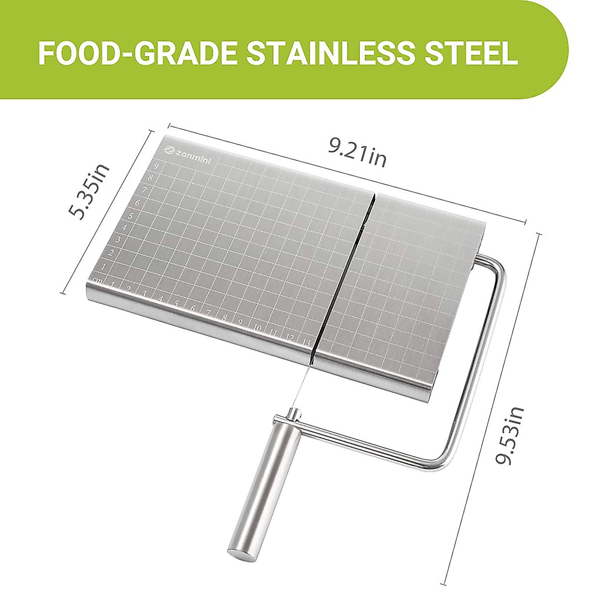 zanmini Cheese Slicer, Stainless Steel Cheese Cutter with Accurate Size Scale, Wire Cheese Slicer for Cheese Butter, Equipped with 4 Replaceable Cheese Slicer Wires