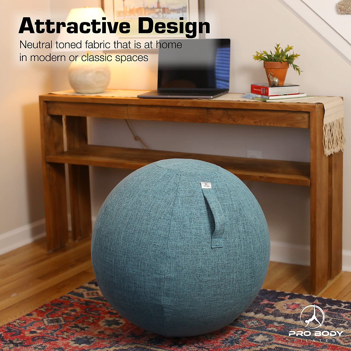 ProBody Pilates Yoga Ball Chair - Exercise Ball Chair for Home or Office, Balance Ball Chair with Yoga Ball Cover, Upgrade Stability Ball with Attractive Cover (Azure, 24 in)