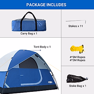 Pacific Pass Camping Tent 6 Person Family Dome Tent with Removable Rain Fly, Easy Setup for Camp Backpacking Hiking Outdoor , Navy Blue, 118.1x118.1x74.8 inches