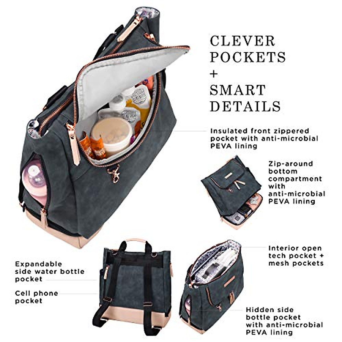 Petunia Pickle Bottom Pivot Backpack | Multiple Carrying Options (Backpack or Tote) | Insulated Pockets to Keep You Organized | Modern Silhouette with a Roomy Interior | Indigo/Blush