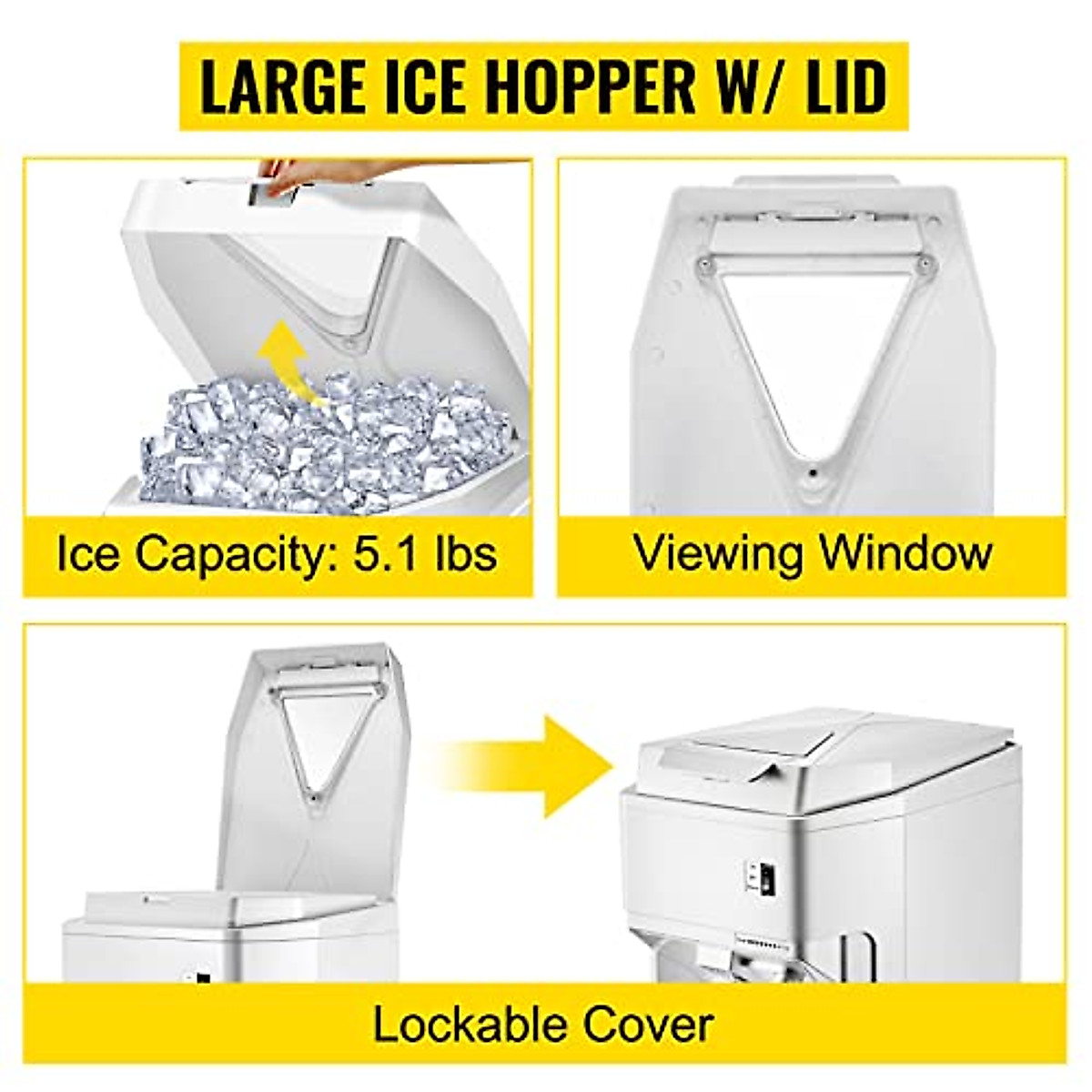 VEVOR Ice Shaver Machine Electric, Snow Cone Machine Commercial 265 LBS/H, Shaved Ice Machine w/Ice Hopper & Lid, 250W Ice Crusher w/Drain Pipe Tabletop Shaved Ice Maker w/Adjustable Fineness White