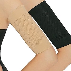 BeeSpring 2 Pair Arm Slimming Shaper Wrap, Arm Compression Wrap Sleeve Helps Lose Arm Fat, Tone up Arm Shaping Sleeves for Women, Sport Fitness Arm Shapers(Beige + Black)
