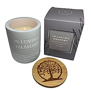 Sympathy Memorial Candle for Loss of Loved one. Natural Soy Wax Jasmine Scent Candle with Tree of Life lid. Remembrance Candle Gift Boxed with Card to Write a Personal Message of Condolence.