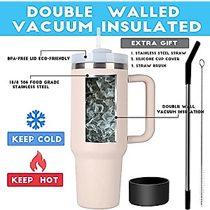 RaepperHan 40oz Car Travel Mug With Handle And Straw Lid | Stainless Steel Insulated Mug | Hot & Cold Drink Mug, Fitness & Sports Mug (Rose red)