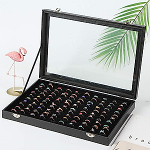 Siveit Ring Display Case Organizer Box with Transparent Lid, Ring Holder Showcase For Store Display Jewelry Show Home, Ring Organizer For Jewelry Rings, Studs Earrings (100 Slot, Black)