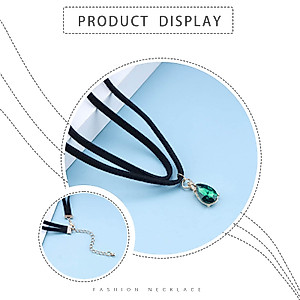 Iaceble Vintage Layered Suede Choker Necklace Green Teardrop Clavicle Necklace Black Velvet Choker Necklace Cz Emerald Pendant Necklace Collar Jewelry for Women and Girls
