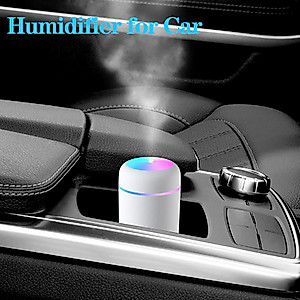 Colorful Cool Mist Mini Humidifier 300ml, USB Personal Desktop Humidifiers for Car Office Home Travel, Auto Shut-Off, 2 Mist Modes, Ultra Quiet.(white)