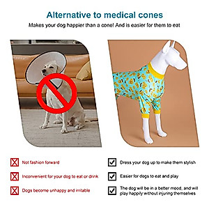 LovinPet Large Dog Pajamas Pitbull - Pet Anxiety Relief, Sun Protection Dog Pajamas, Comfy Stretchy Fabric, Mint Flower Print, Big Dog Post Surgery Recovery Shirt, Large Breed Apparel,Yellow XL