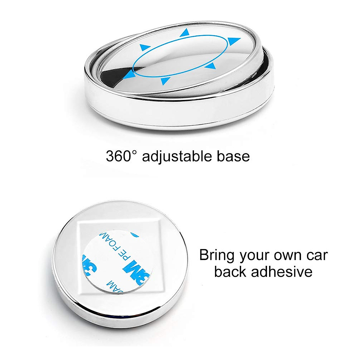 360° Rotary Push Car Rear View Mirror, Sliver