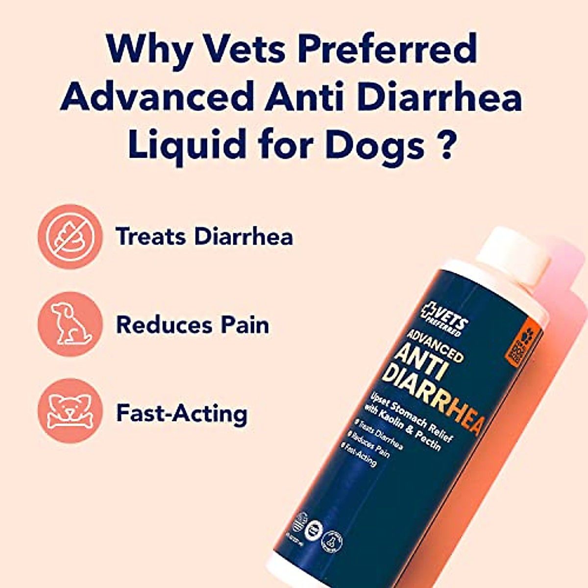 Vets Preferred Dog Anti Diarrhea Liquid - Dog Diarrhea Relief with Pectin and Kaolin (8 oz.) | Once Every 12 Hours for Dog Diarrhea & Dog Gas Relief