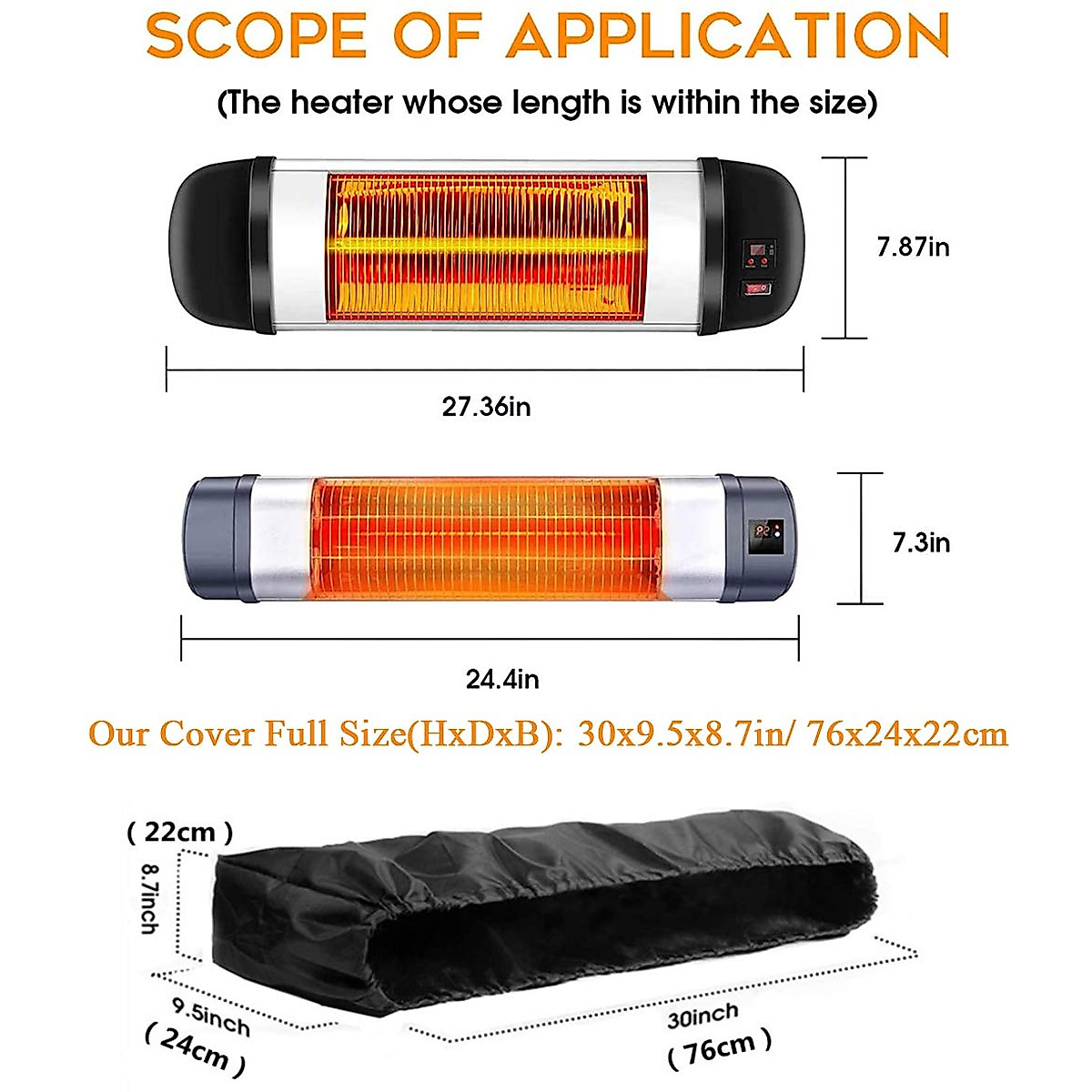 UCARE Wall-Mounted Patio Heater Cover 420D Oxford Waterproof Dustproof Electric Infrared Heater Covers for Indoor Outdoor Garage Backyard Hanging Patio Heaters (Black)