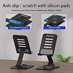 Vekesen Adjustable Foldable Cell Phone Stand 360° Rotating Cellphone Stand Holder iPhone Stand Compatible with All iPhone iPad Tablet 4-10'' Office Desk Accessories (Black)