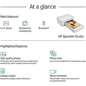 HP Sprocket Studio Photo Printer – Personalize & Print, Water- Resistant 4x6" Pictures (3MP72A)