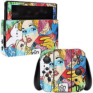 MightySkins Glossy Glitter Skin for Nintendo Switch - Cartoon Mania | Protective, Durable High-Gloss Glitter Finish | Easy to Apply, Remove, and Change Styles | Made in The USA (GL-NISWI-Cartoon Mania)