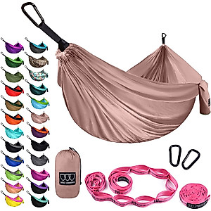 Gold Armour Camping Hammock - XL Double Hammock Portable Hammock Camping Accessories Gear for Outdoor Indoor with Tree Straps, USA Based Brand (Rose Gold)