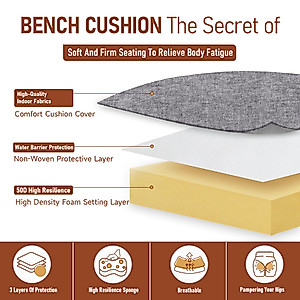 Focuprodu Bench Cushion 36 inch, Patio Furniture Cushions, Personalized custom non-slip durable window cushions chair cushions. (36x14x2.5, Light Gray)